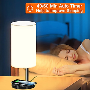 AFROG Bedside Table Lamp with 10W Fast Wireless Charger, USB Port, 5 Brightness,5 Lighting Mode,40/60 Min Auto Timer, Nightstand Bedside Lamp for Bedroom (LED Bulb Included)