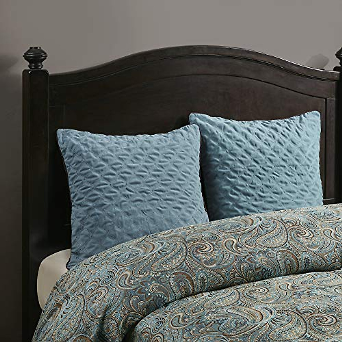 Hampton Hill Lauren King Size Bed Comforter Duvet 2-In-1 Set Bed In A Bag - Blue, Brown , Luxurious Jacquard Paisley – 9 Piece Bedding Sets – Ultra Soft Microfiber Bedroom Comforters