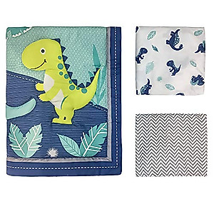 UDYR Dinosaur Crib Bedding Set for Boys 3 pcs(Blue)