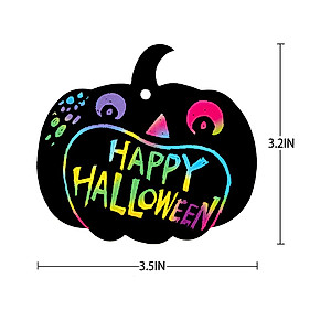 WaaHome Halloween Thanksgiving Scratch Art Crafts for Kids 24pcs Pumpkin Rainbow Scratch Art Paper for Kids School Classroom Game DIY Crafts Halloween Thanksgiving Fall Party Decorations Favors