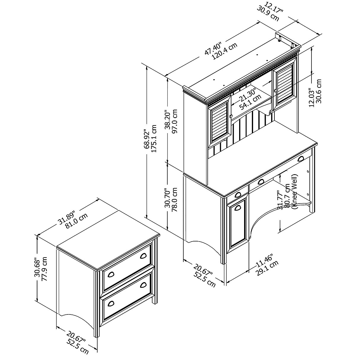 Bush Furniture Fairview Computer Desk with Hutch and 2 Drawer Lateral File Cabinet, Antique White