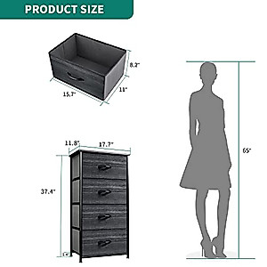YITAHOME Dresser with 4 Drawers - Fabric Storage Tower, Organizer Unit for Bedroom, Hallway, Closets & Nursery - Sturdy Steel Frame, Wooden Top & Easy Pull Fabric Bins (Charcoal Black Wood Grain)