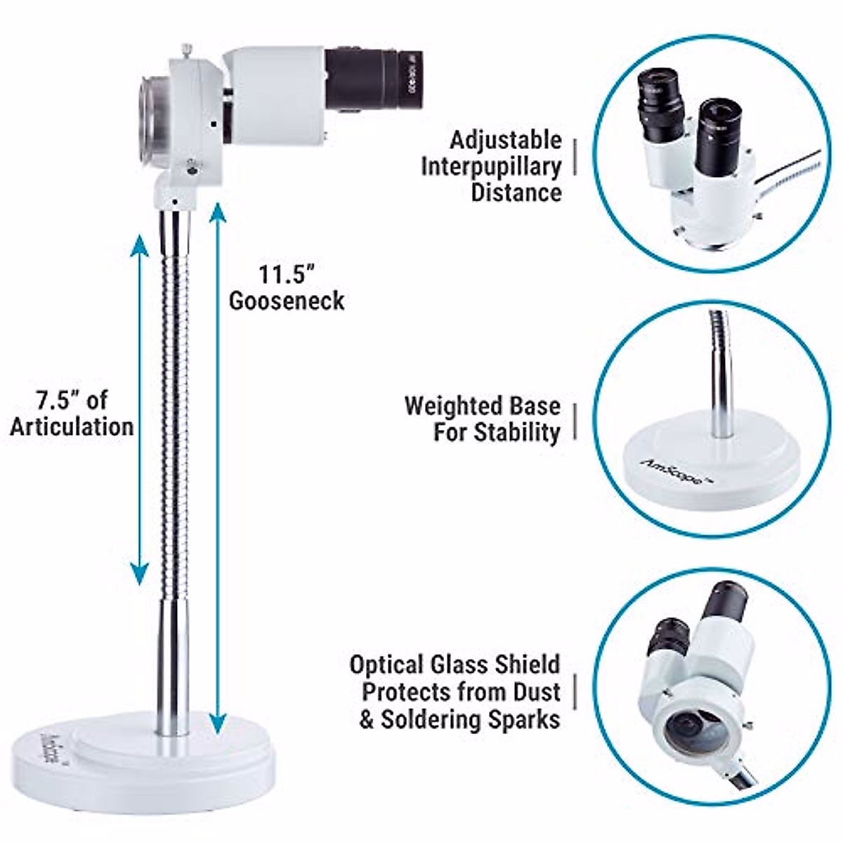 AmScope - 8X Binocular Stereo Microscope w/ 360 Revolve + 8W Fluorescent Ring Light - Gooseneck Illuminator Set for Dental, Lab, Electronic Repairs - SE508-FRL