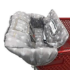 Soft Pillow Attached Waterproof 2-in-1 Baby Grocery Cart Seat Cover and High Chair Cover (Grey Arrow)