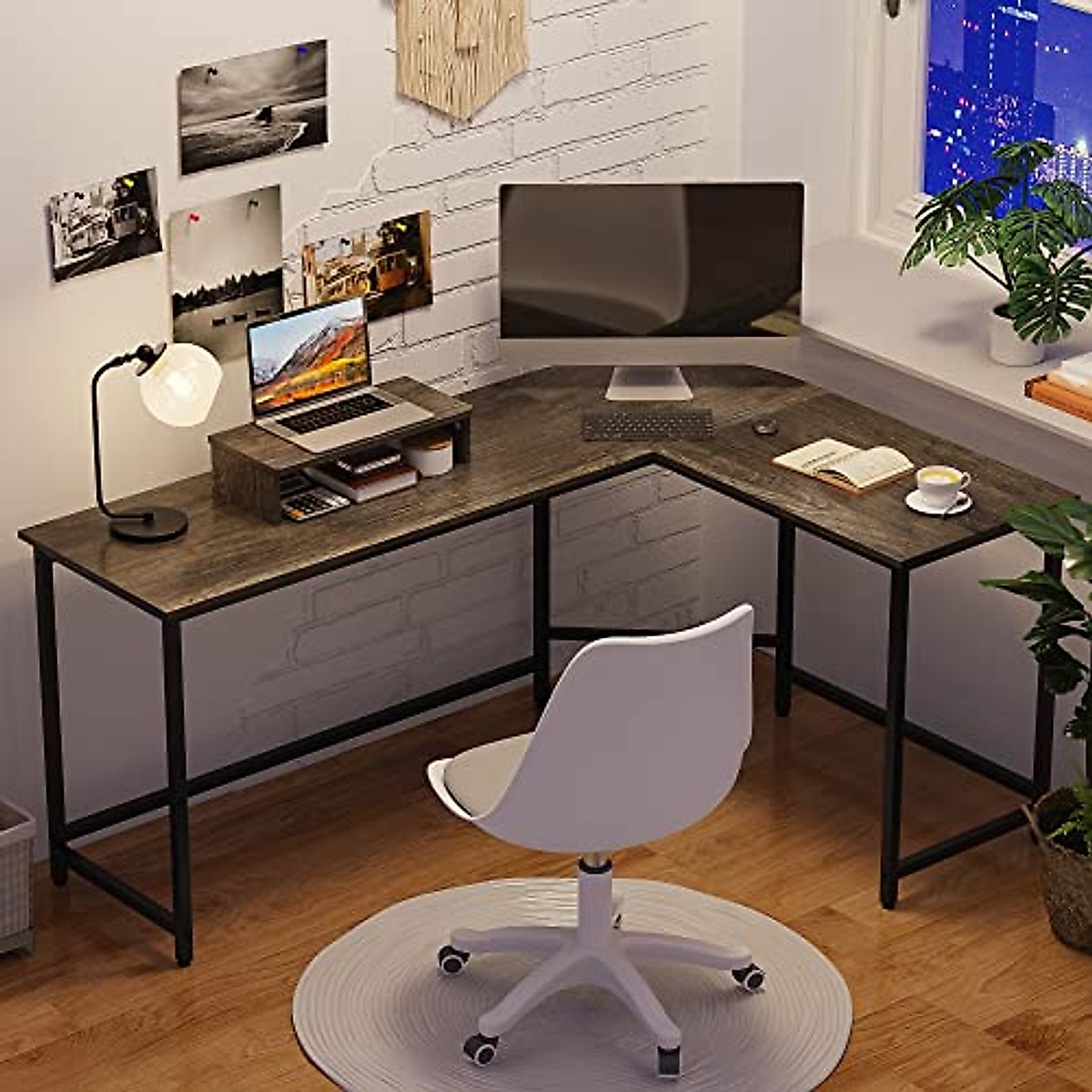 Weehom L Shaped Desk with Monitor Stand, Reversible Corner Computer Desk for Home Office, Modern Office Gaming Desk Study Writing Table(Dark Grey)