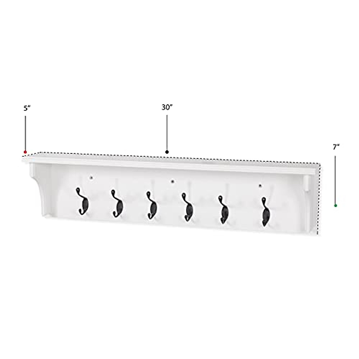 brightmaison Mante Entryway Organizer with Key Holder and Coat Rack, 6 Hooks for Hanging Face Masks, 30" Wood White