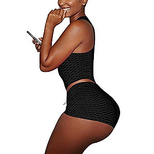 KANSOON Black Two Piece Outfits for Women Sexy Summer Sport Sets Racerback Tank Tops and Shorts Set Black XL