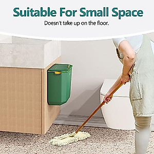 WOA WOA 2.4 Gallon Hanging Trash Can for Kitchen, Small Garbage Bin with Lid for Bathroom Bedroom, Mountable Cabinet Compost Bin Under Sink, Wall Mounted Waste Bucket - Green