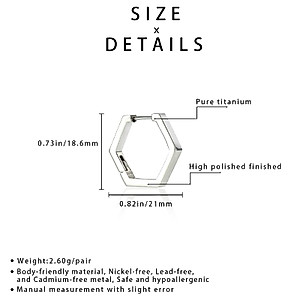 Hexagon Chunky Pure Titanium Huggie Hoop for 21mm Small Hypoallergenic Lightweight High Polished Open Geometric Hoops Earrings Jewelry Gifts for Women Men