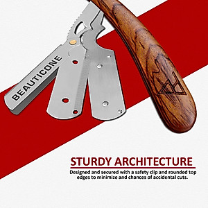 BEAUTICONE Straight Razor for Men, Professional Rose Wooden Handle with Polished Blade Barber Razor with 100 Single Edge Blades, Straight Edge Single Blade Razors for Men