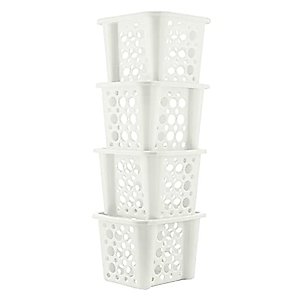 Organize Your Home Mini Stackable White Storage Containers with Open Tops, 4 Pack, Great Organizing Bins for Pantry, Closet, Bedroom, and all Storage, 7.6” x 6.7” x 5.3”