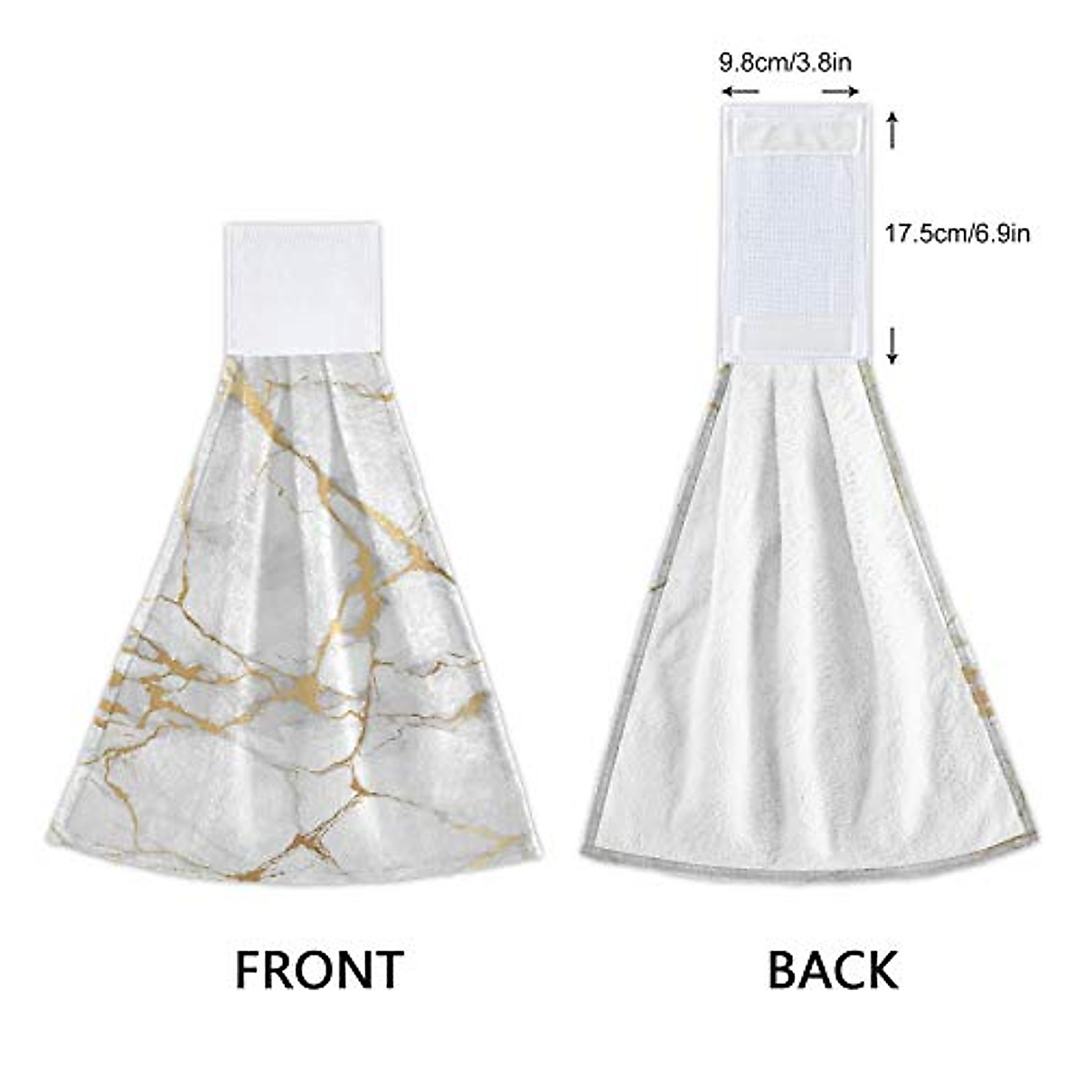 Selerdon Kitchen Hand Towel White Marble Hanging Tie Towels 2 Pieces Fast Dry Absorbent Soft Touch Hanging Kitchen Towels Used for Home Kitchen Bathroom Decoration