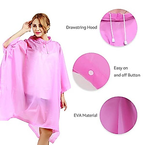 Saybearl Rain Ponchos for Adults Women Reusable Pink Raincoat with Drawstring Hood Men Waterproof EVA Rain Coats Family Pack for Travel Theme Park Camping Emergency Must Haves (2 Pack) (Pink Pink)