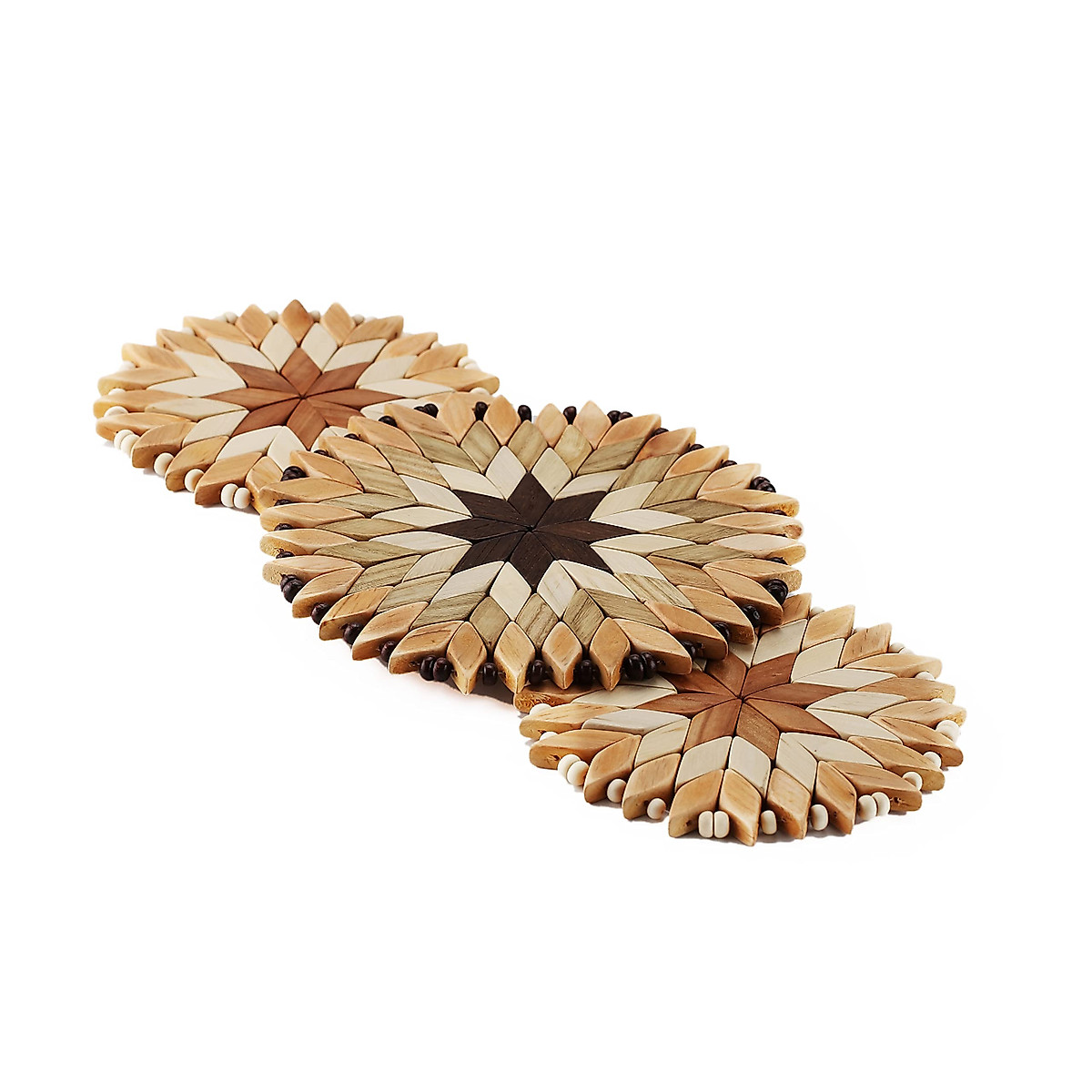 Set of 3 Small Handmade Wooden Trivets for Hot Dishes - Two 6" and one 7"- Coasters and Hot Pads - Great Kitchen Gift Idea - by SPL Woodcraft Ukraine