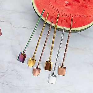 Drinking Spoon Straws Stainless Steel Spoon Straws Reusable Metal Cocktail Spoons Straws For Milkshake, Smoothies(twisted square,gold)