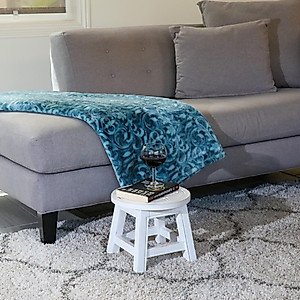 Carved Wooden Step Stool with Queen Bee Pattern,Round 11"W Versatile Wood Short Stool with Footrest,Indoor Foot Stool for Kitchen Living Room Bedroom Bathroom, No Assembly Needed,Antique White