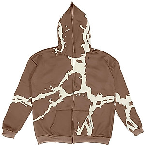 MINIDORA Men's Y2k Zip Up Hoodies Oversize Pullover Sweatshirts Hip Hop Streetwear Only Hoodie-Pink Small