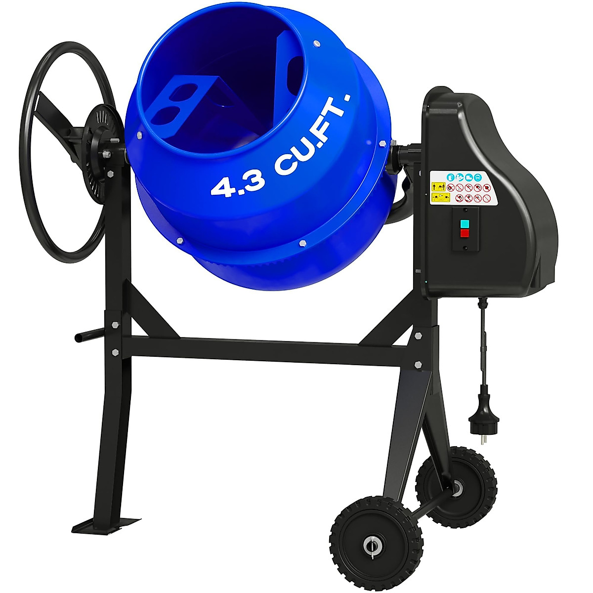SILVEL 4.3 Cu.Ft. Concrete Mixer Machine, 450W 3/5HP Electric Cement Mixer Machine with Wheel and Stand for Stucco