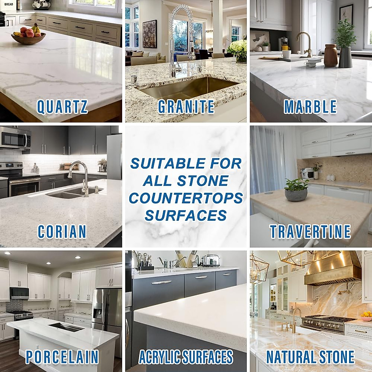 Quartz Countertop Chip Repair Kit(White), Traceless & Quickly Repair Edge Chip, Crack and Hole, Quartz Countertop Repair Kit for Quartz, Marble, Granite, Porcelain and Other Stone Surfaces, 59ml