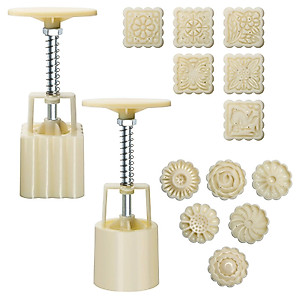 Moon Cake Mould 50g, Luxiv 12 PCS Pattern Hand-Pressure Mooncake Molds for Mid-Autumn DIY Pastry Tool 2 Sets with 6pcs Round Flower Mooncake Mode and 6 Pcs Square Pattern Mooncake Mould (White, 50g)