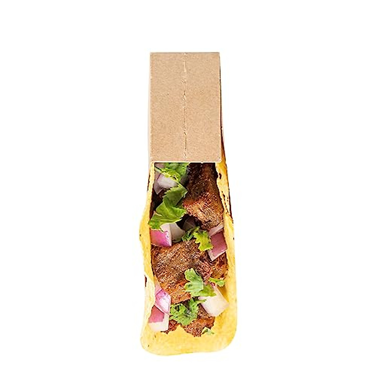 Restaurantware Bio Tek Kraft Paper Small Taco Holder - Greaseproof - 4" x 1 1/4" x 2 1/4" - 200 count box