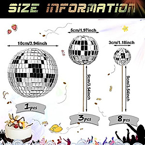 12 Piece Disco Ball Cake Toppers Disco Ball Cupcake Toppers 70's Disco Cake Centerpiece Decor Disco Theme Cake Picks for Saturday Night Fever Party Supplies Disco Ball Dance Birthday Party Supplies