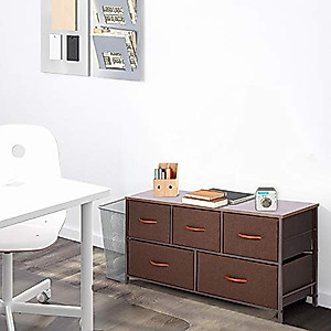 ROMOON Dresser for Bedroom, Dresser Wide for Closet with 5 Drawers, Small Fabric Dresser & Chests of Drawers for Bedroom,Nursery, Hallway.(Brown)