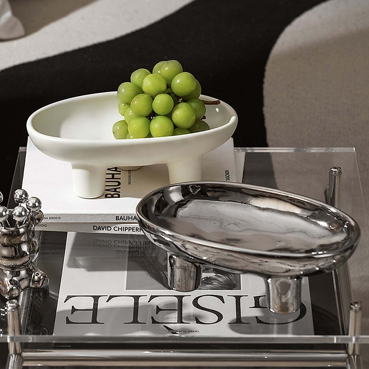 MLAFE Aesthetic Ceramic Fruit Plate, Plating Ceramic Entrance, Living Room, Dining Room, Kitchen Tray Nordic Style Key, Fruit, Snack Tray (White)