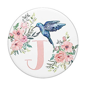 Blue Hummingbird Bird Lover Pink Flowers Feeder Letter J PopSockets Grip and Stand for Phones and Tablets