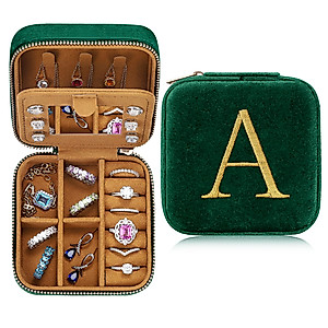 Parima Gift for Women Teen Girls - Plush Velvet Travel Jewelry Case Organizer Initial Small Jewelry Box Custom Personalized Birthday Gift Women Her A, Travel Essentials, Back to School Gifts