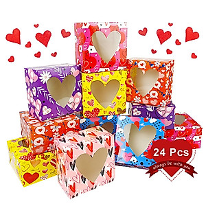 24 Valentines Day Boxes, Heart-shaped Transparent Window Gift Box, Premium Valentines Day Treat Boxes for Kids & Perfect for Holiday Pastries Doughnut and Cookie Boxes, Brownies, Cupcake, Gift Giving