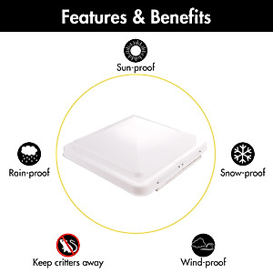 ONLTCO Expert RV Vent Lid Replacements (2-Pack) - Universal Fit for Trailers, Campers & Motorhomes, White Covers with Durable Metal Hinges, Compatible with Jensen, Ventline & Elixir Vents