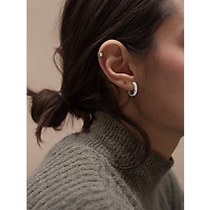 Silver Hoop Earrings for Women - Sterling Silver Hypoallergenic Cubic Zirconia Huugie Hoop Earrings Minimalist Dainty CZ Hoop Earrings Mother's Day Gifts