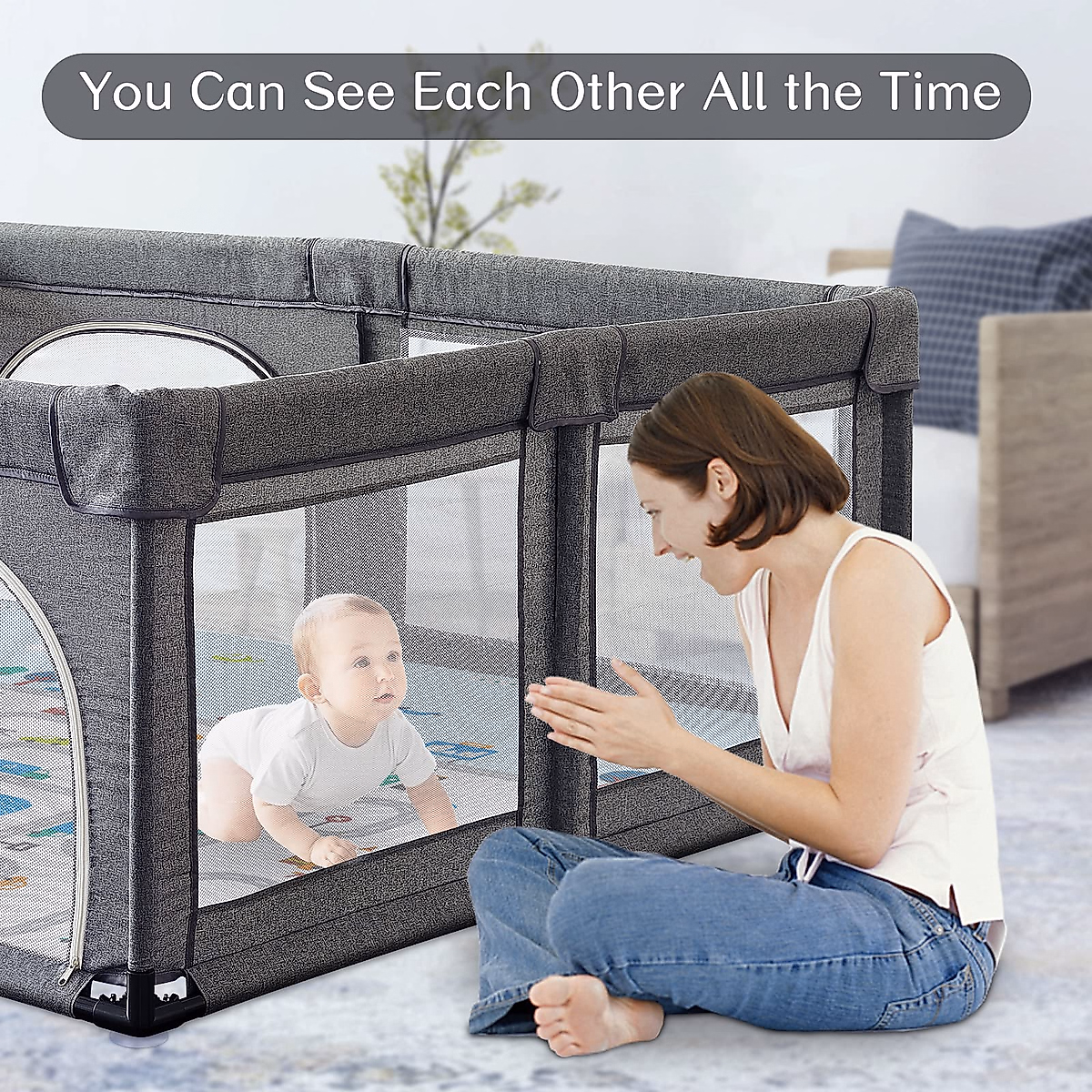 Extra Large Baby Playpen with Play Mat, Yacul 79x71 inches Giant Toddler Play Yard for 2-5 Babies, Large Activity Center Play Area 38.75 sq.Ft for Indoor Outdoor Dark Gray_XXL