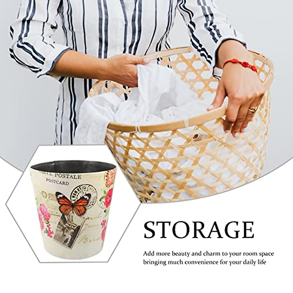 Zerodeko Small Trash Can, 10 L Leather Garbage Can Retro Round Waste Basket Decorative Storage Container Trash Bin Garbage Can Organizer Bucket for Bathroom, Bedroom, Kitchen, Office (2.6 Gallon, 1)