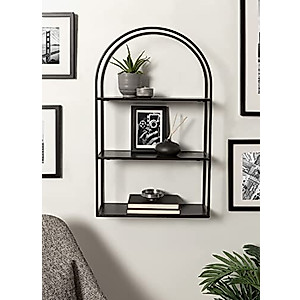 Kate and Laurel Monroe Modern Arched Wall Shelf, 18 x 31, Black, Decorative 3 Tier Floating Wall Shelves with Contemporary Finish and Robust Storage Capacity