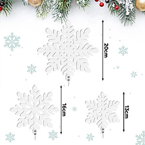 Threehoney 3 Pcs Wooden Blue Snowflake White Snowflake Towel Hooks Xmas Socks Hooks Pool Towel Rack Outdoor Wooden Flip Christmas Tree Decorative Wall Hook for Bathroom Bedroom (White)