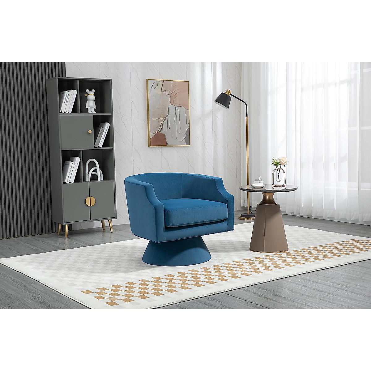 Warmiehomy Swivel Velvet Living Room Chairs Upholstered Accent Chair Round Barrel Arm Chair for Living Room Bedroom Lounge,Blue