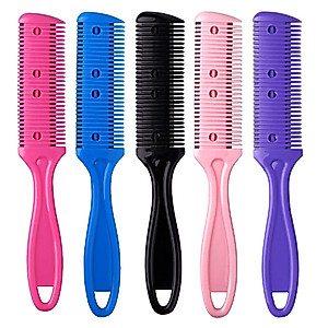 5Pcs Professional Trimmer Razor Dual Side Scissors for Hair Thinning, Slim Haircuts & Barber Grooming - Comb, Brush, Double Edge Blade in 5 Colors