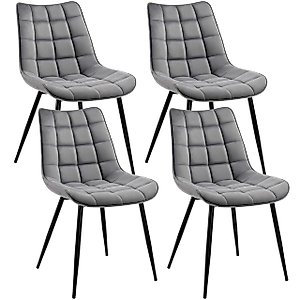 Yaheetech Set of 4 Dining Chairs Velvet Reception Chairs Tufted Accent Chairs with Soft Padded and Metal Legs for Kitchen/Living Room/Lounge/Reception, Gray