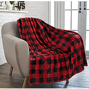 Premium Plaid Sherpa Fleece Throw Blanket | Super Soft, Cozy, Plush, Lightweight Microfiber, Reversible Throw for Couch, Sofa, Bed, All Season (50 X 60 Inches Red)