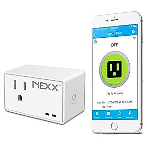 NEXX NXPG-100W WiFi Smart Plug with Geofencing Technology Control, Schedule and Monitor Appliances, TVs, Lamps, and More Using Smartphone, Siri, Amazon Alexa, Google Assistant. No Hub Required, White