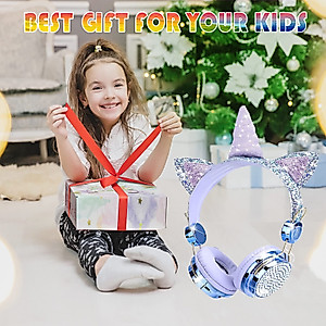 Unicorn Kids Bluetooth Headphones for Girls, Wireless Headphones with Microphone for Teens, Safe Volume Limited 85db POM Cat Ear Over-Ear Headset HD with Mic for School/Tablet/Birthday Xmas Gift