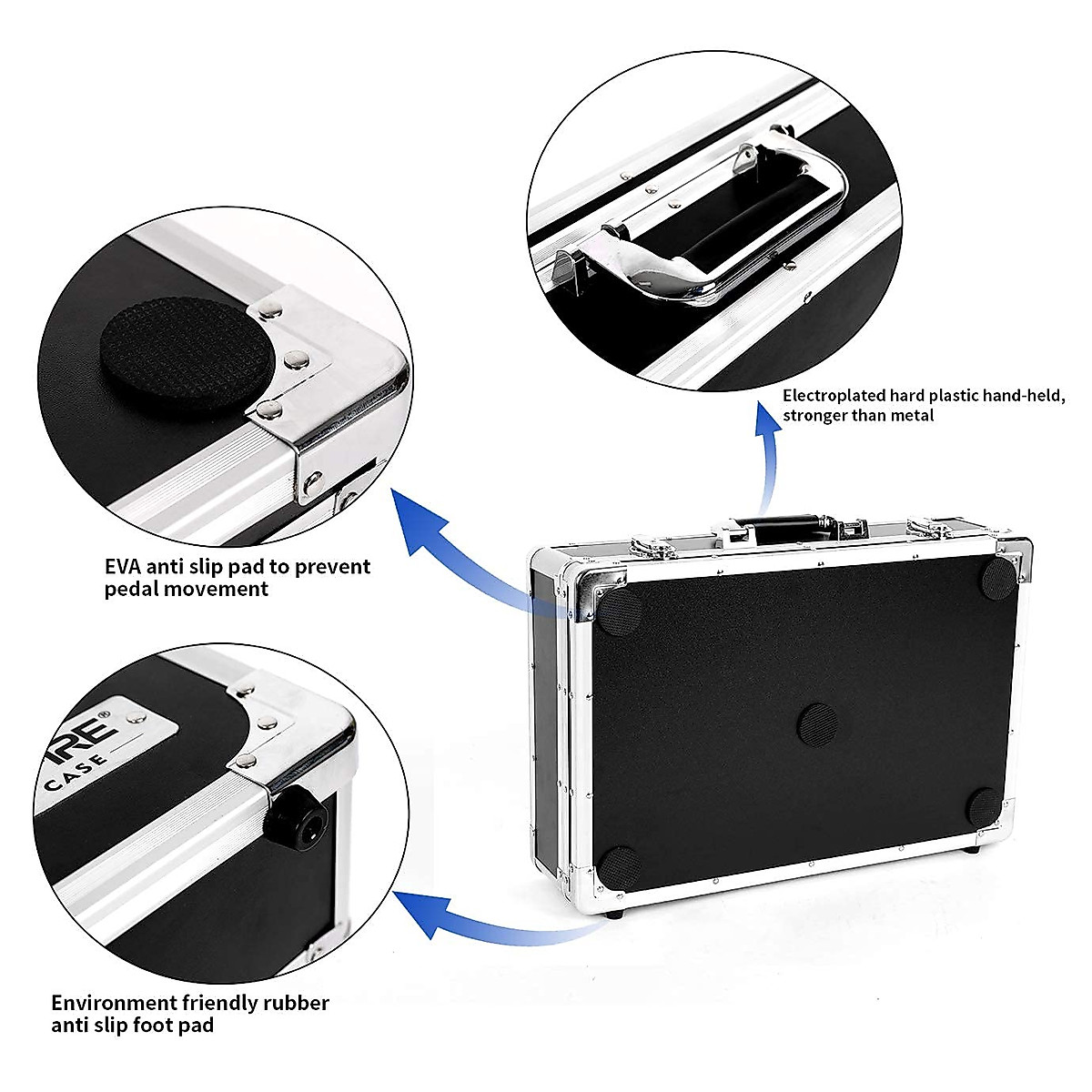 Ghost Fire Guitar Multi Effect Pedal Case 27.5x11.6x4.2in ，with Pedal Mounting Tape Fastener，Sturdy Locking Aluminum ，T series T-EC14