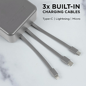 Limitless TotalCharge Portable Power Bank & Wall Charger with Built-in Charging Cables (Gray)