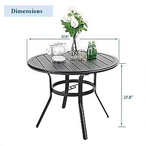 MFSTUDIO 38" Outdoor Dining Table with Adjustable mbrella Hole, Patio Metal All-Weather Round Table for Backyard Lawn Garden