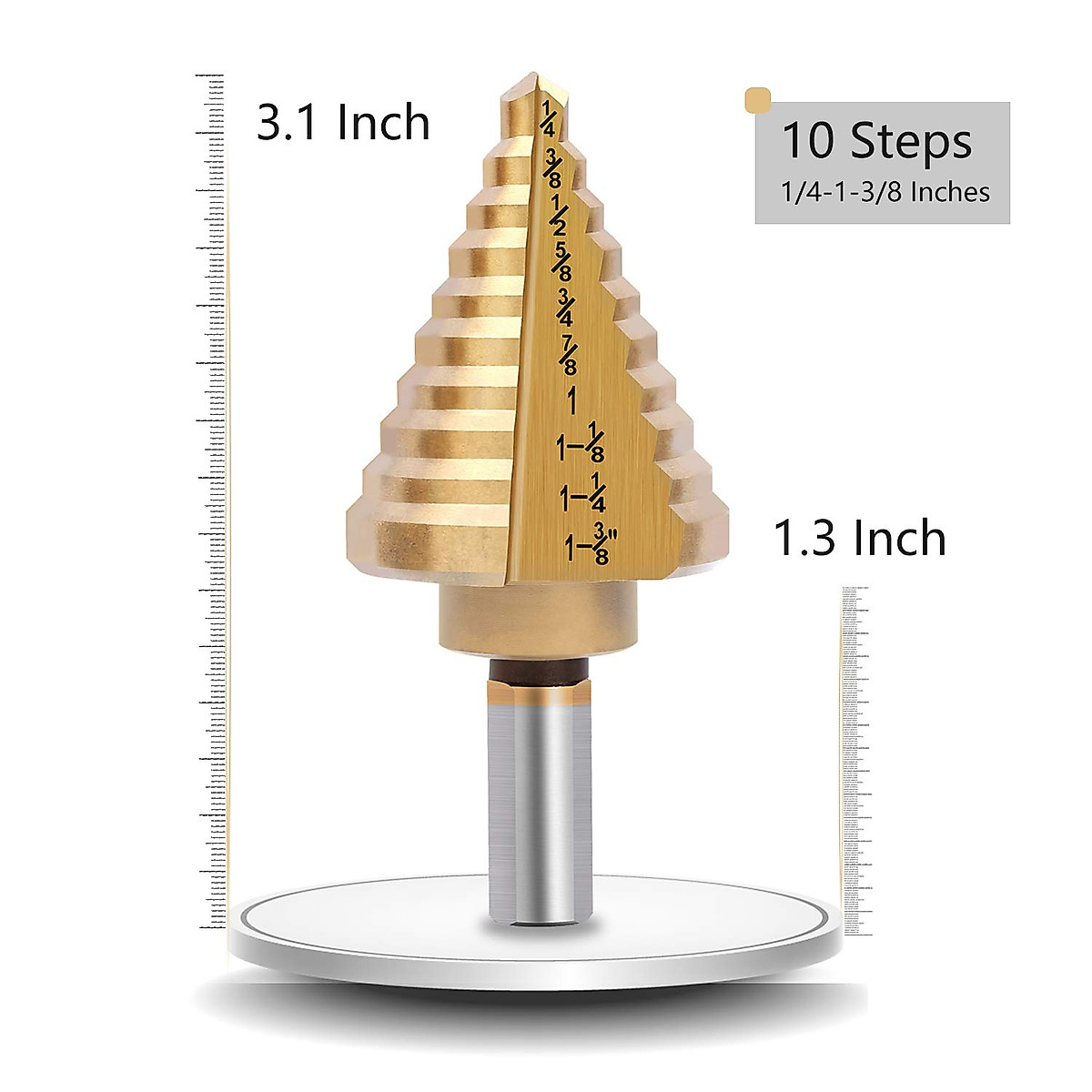 Titanium Step Drill Bit, Zhushan Titanium High Speed Steel Drill Cone Bits,Double Cutting Bladesfor Sheet Metal Hole Drilling Cutting1/4 to 1-3/8 Inches Total 10 Step Sizes
