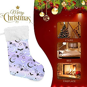 Kigai Christmas Stockings Cute Bats Starry Sky Large Candy Stockings Stuffers Kids Cute Xmas Sock Decorations 1PC for Home Holiday Party 12" x18"