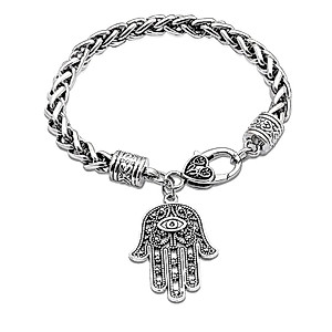 Yifnny Hamsa Evil Eye Bracelet, Hamsa Hand of Fatima Evil Eye Silver Bracelet- Turkish Evil Eye Protection Bracelet Hamsa bracelet for Women Men Minimalist Amulet Jewelry (Silver)