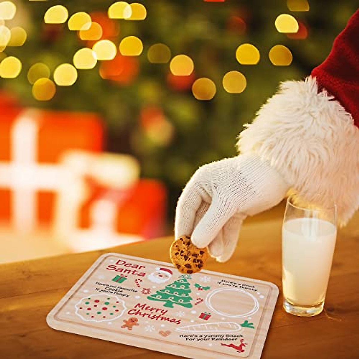AnyDesign Santa Cookie Plate Rectangle Christmas Wooden Santa Treat Plate Xmas Eve Santa Milk and Cookie Tray Cute Plate Platter Mat Wooden Tray Plate for Christmas Decoration Supplies